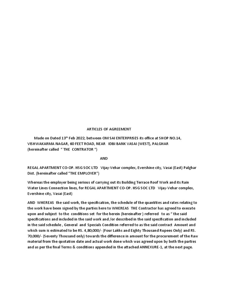 Articles of Agreement Regal Apt | PDF | Common Law | Civil Law (Legal ...