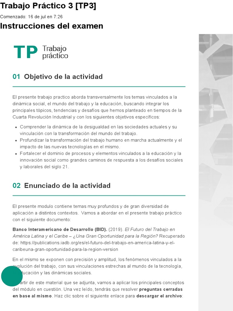 Examen - Trabajo Práctico 3 (TP3) | PDF | Aprendizaje | Sociedad