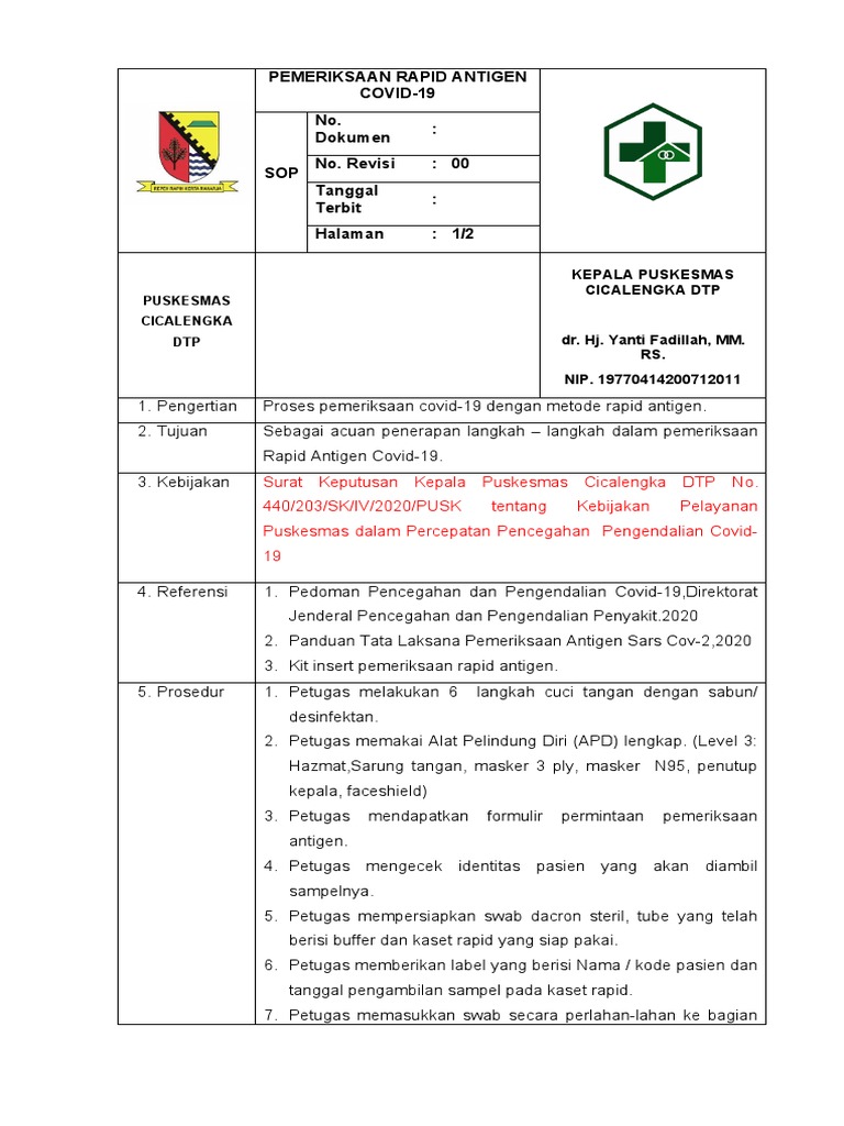 Sop Pemeriksaan Rapid Antigen | PDF