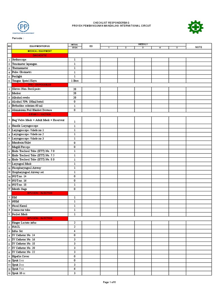 Checklist Ambulance + Responder Bag Full | Download Free PDF ...