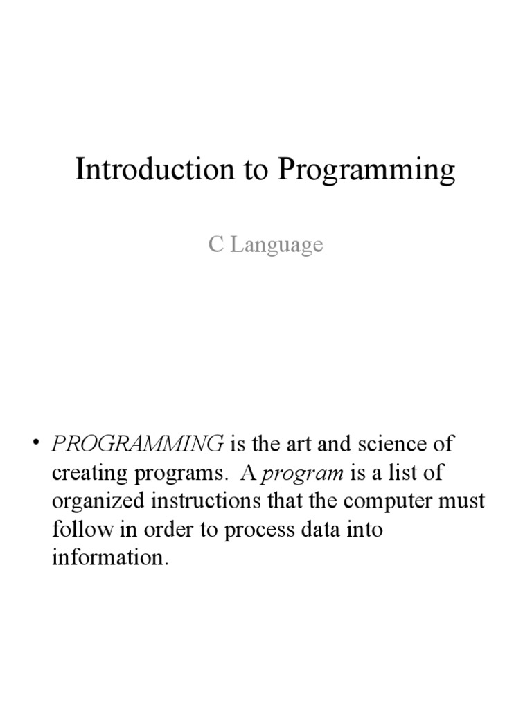 Introduction To Programming: C Language | PDF | Computer Programming | Algorithms