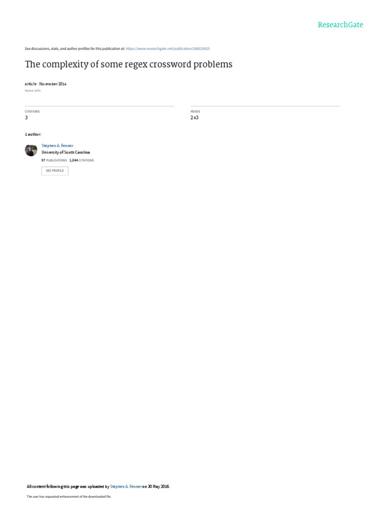 The Complexity Of Some Regex Crossword Problems November 2014 Pdf Regular Expression 3591