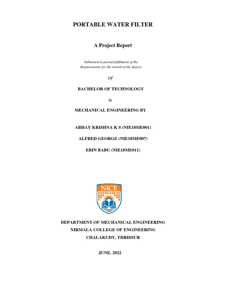 Project Report Front Page Ok Orig | PDF | Filtration | Water Purification