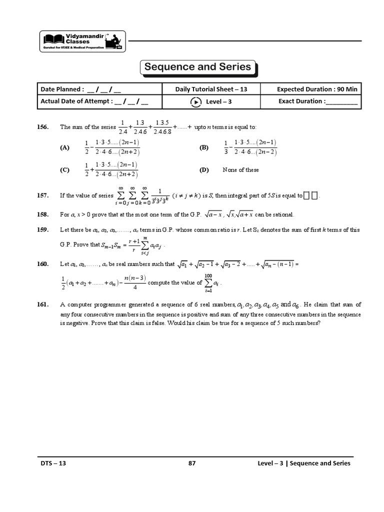 Sequence and Series_Level 3_DTS 13 | PDF | Sequence | Mathematics