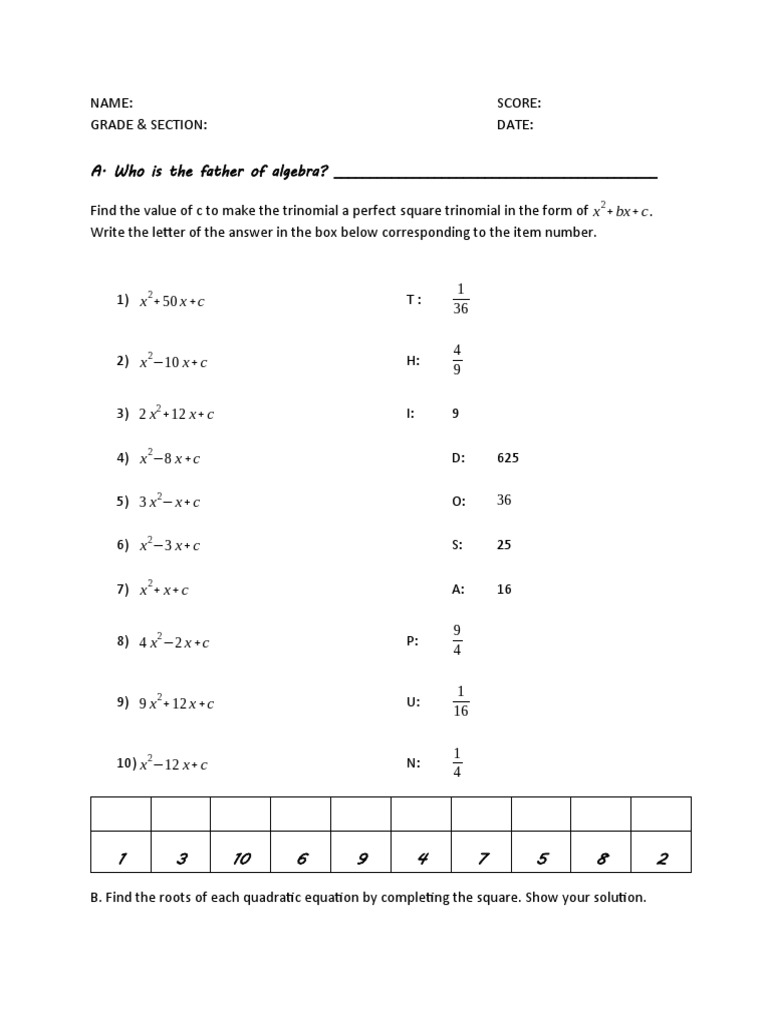 Completing The Square | PDF | Teaching Methods & Materials