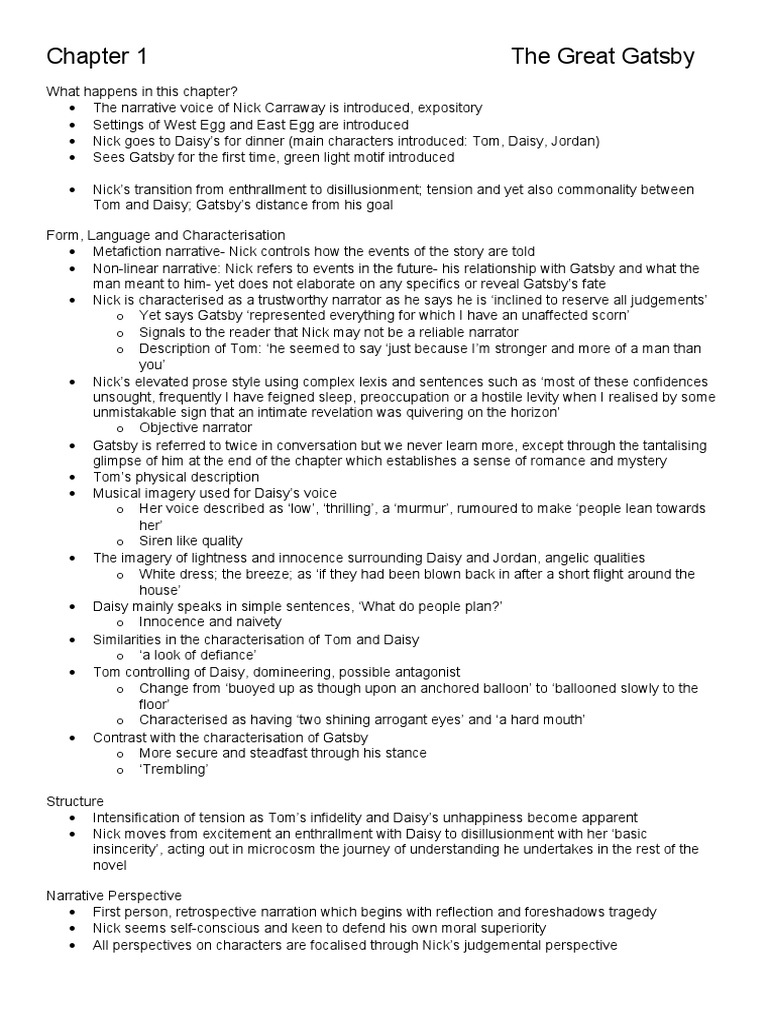 Gatsby Chapter by Chapter Analysis | PDF | The Great Gatsby | Narration