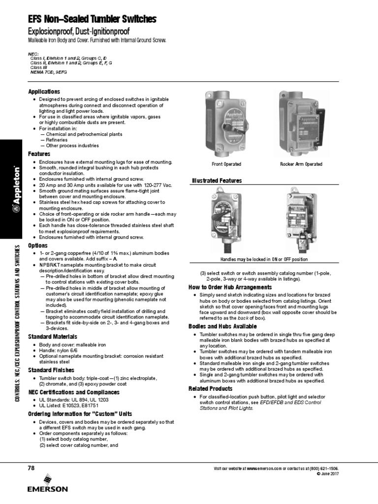 Catalog Appleton Efs Non Sealed Tumbler Switches en 1277652 | PDF ...