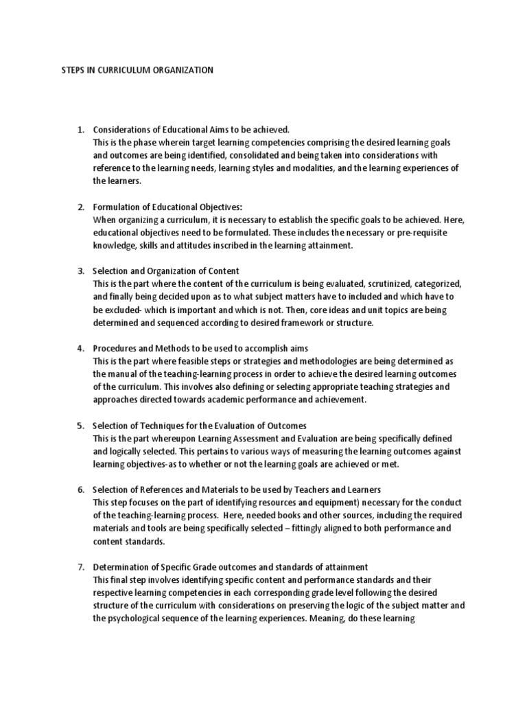 STEPS-IN-CURRICULUM-ORGANIZATION- | PDF | Curriculum | Learning