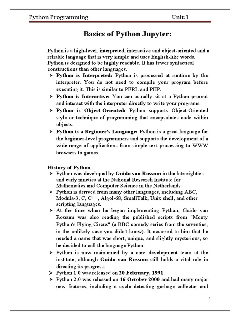 PP-Unit 1-Notes | PDF | Python (Programming Language) | Variable ...