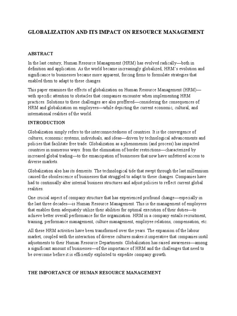 Globalization and Its Impacts On Human Resource Management | PDF ...