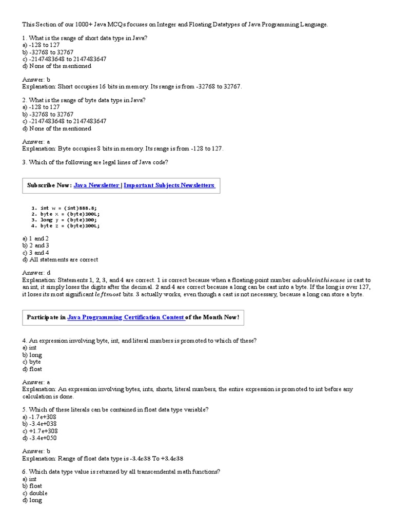 Java Questions Answers Freshers Experienced Pdf Integer Computer Science Data Type 8337