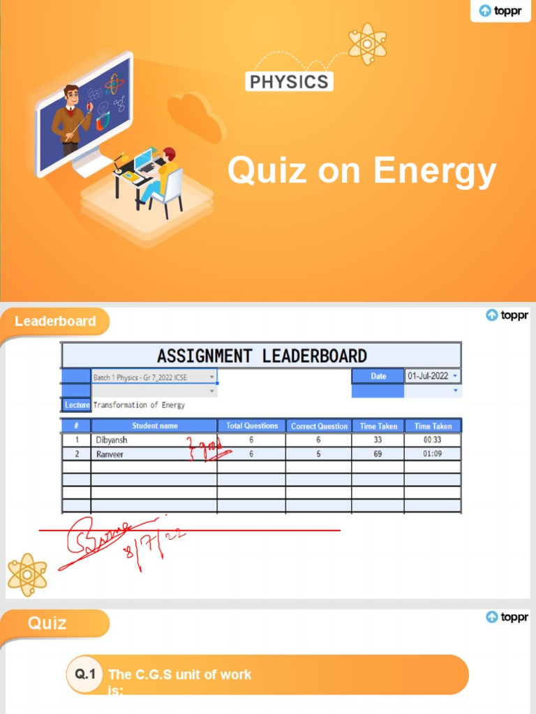 Quiz On Energy: Think About It | PDF | Potential Energy | Kinetic Energy