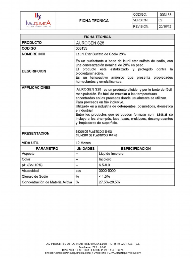 Aurogen S28 - Ficha Tecnica | PDF
