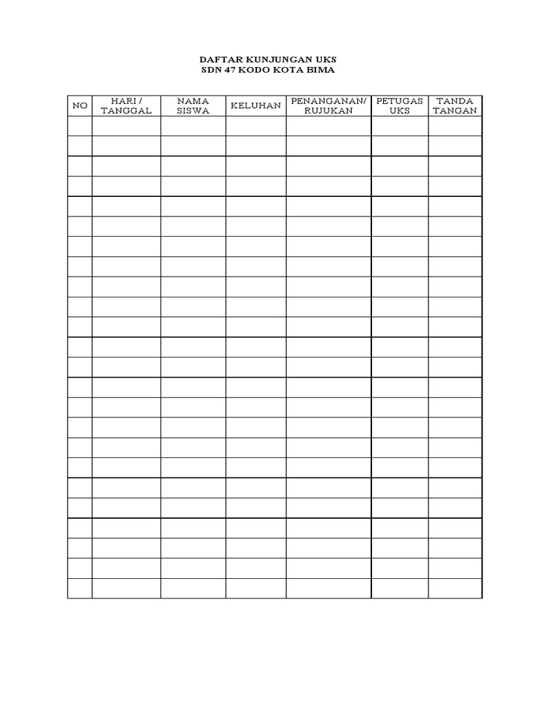 Daftar Kunjungan Uks | PDF