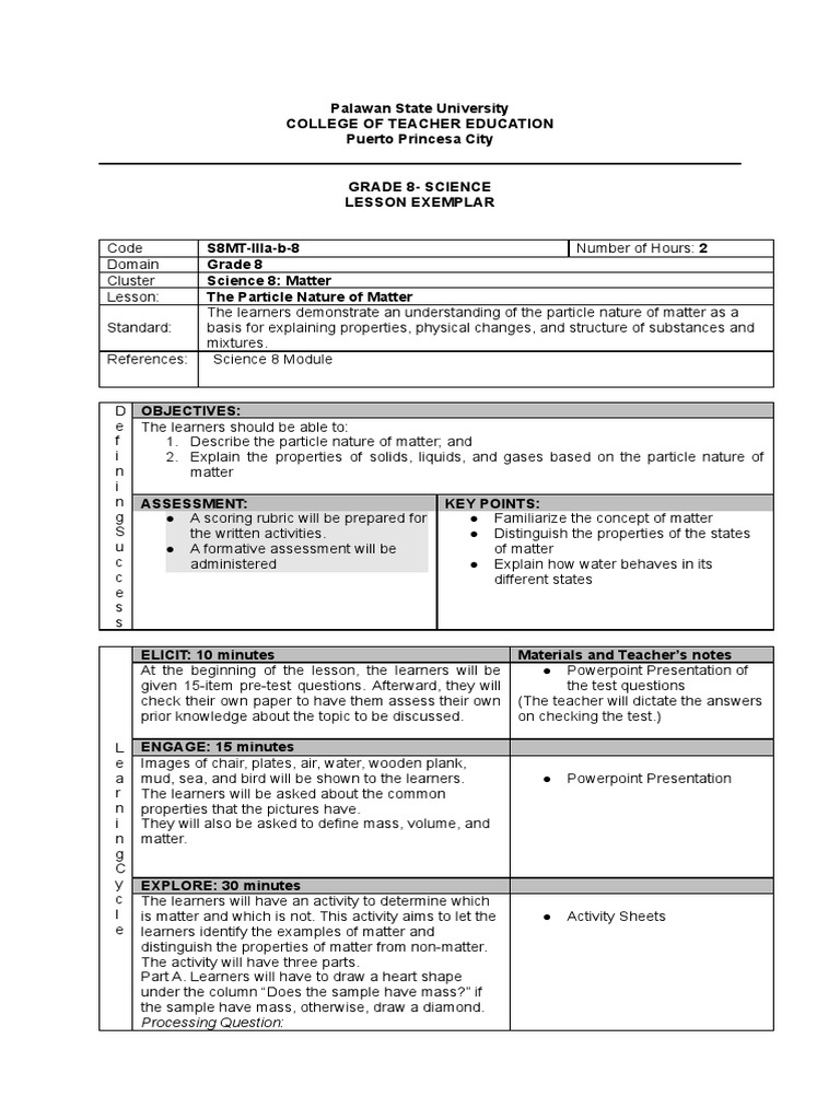 7E Model Lesson Plan | PDF | Matter | Mass