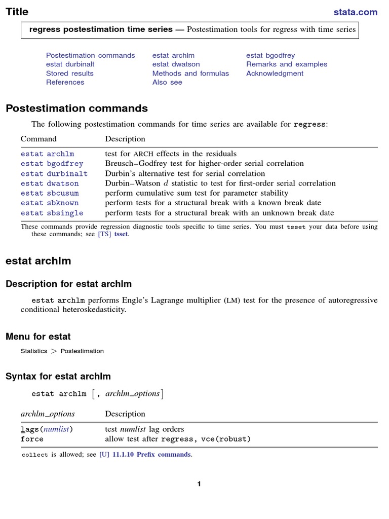 Postestimation Diagnostic Tools for Time Series Regression Models | PDF ...