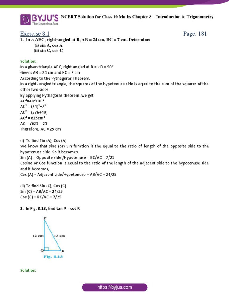 NCERT Solutions For Class 10 Maths Chapter 8 Introduction To ...