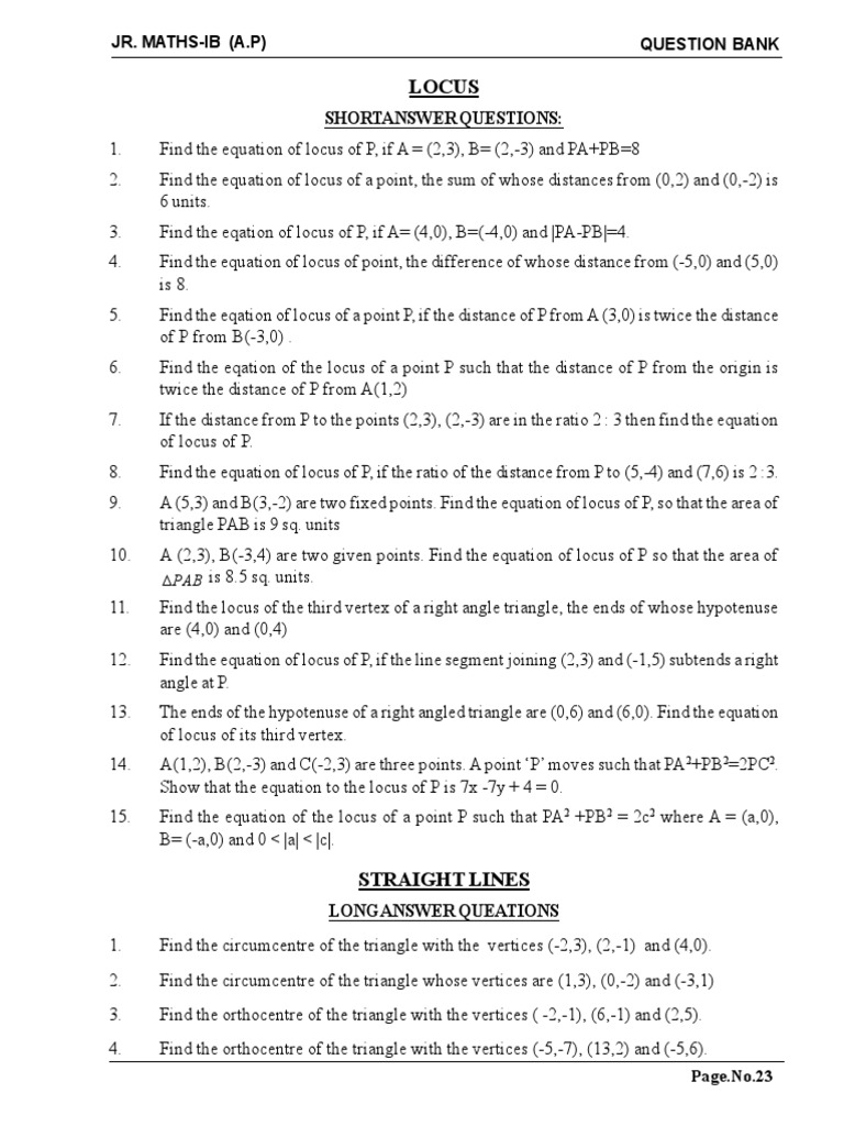 Locus: Shortanswer Questions | PDF | Line (Geometry) | Triangle