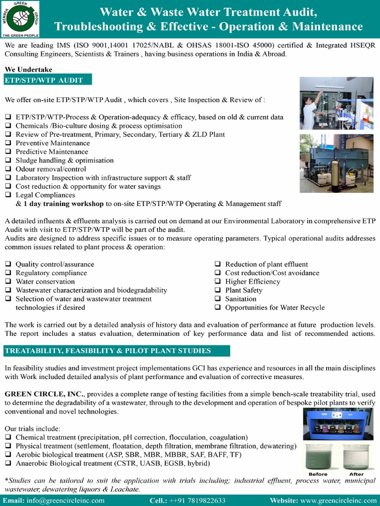 Water Waste Water Treatment Audit Troubleshooting Effective OM | PDF
