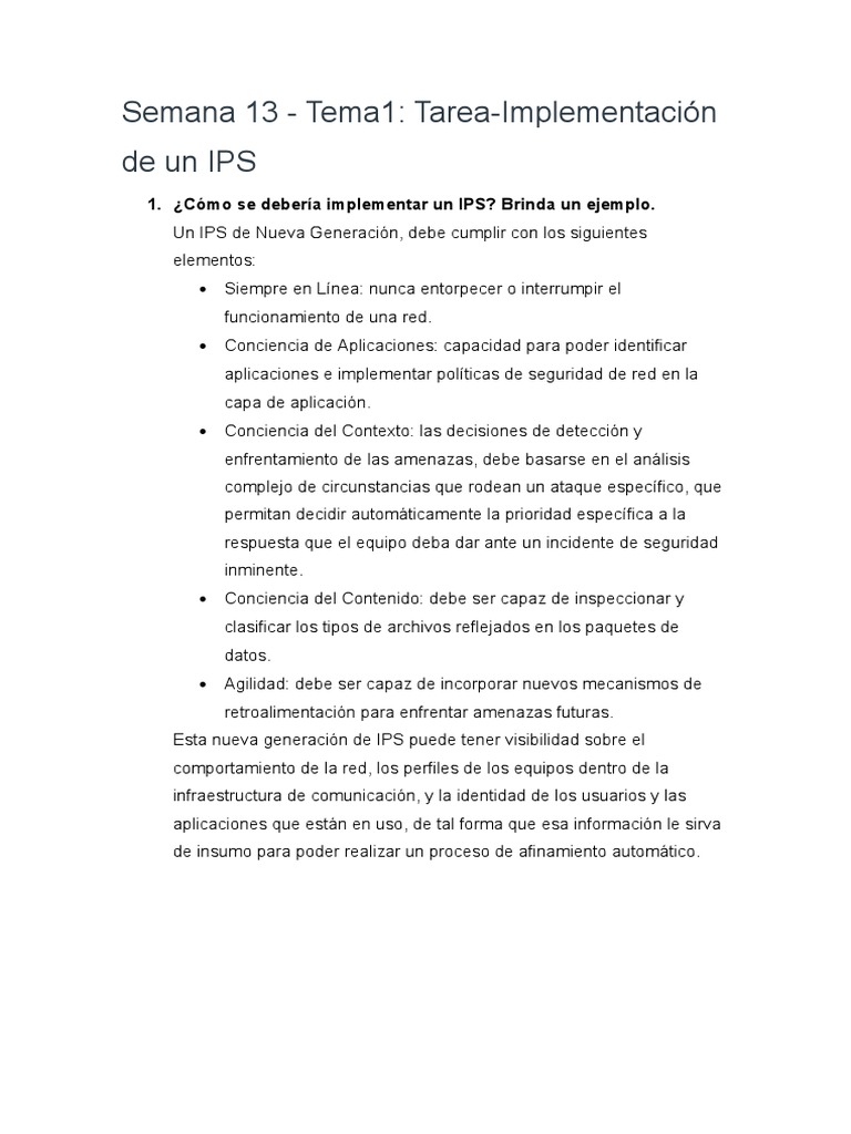 Semana 13 - Tema1-Tarea-Implementación de Un IPS | PDF