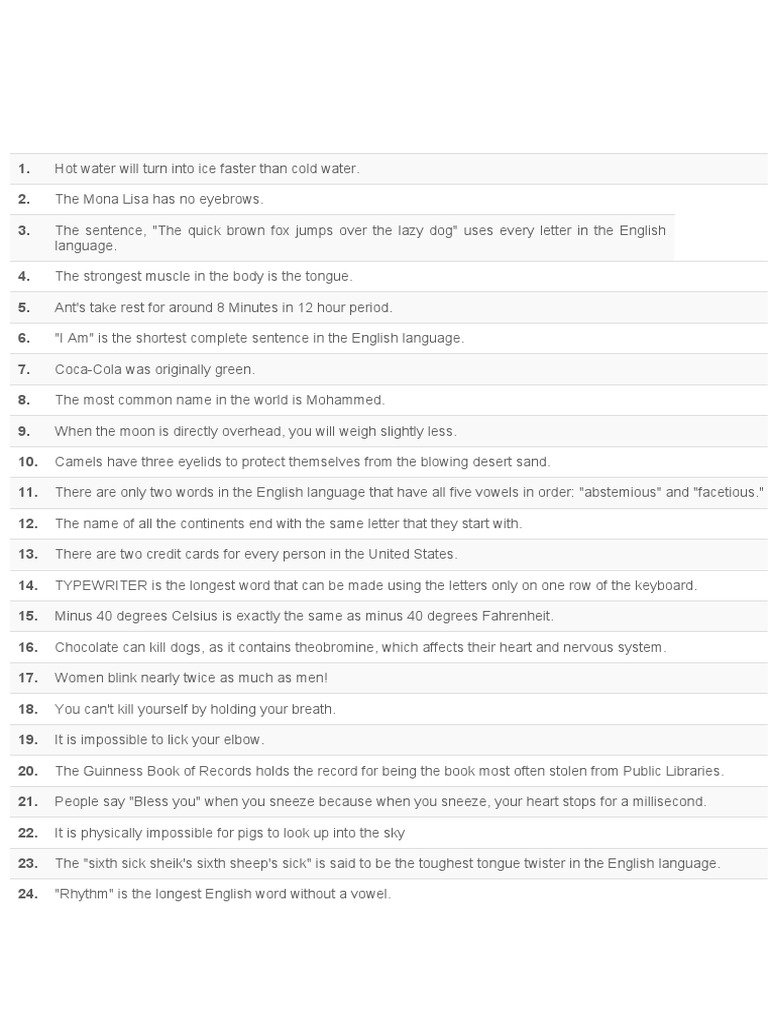 50 Most Interesting Unknown Facts You Should Know | PDF