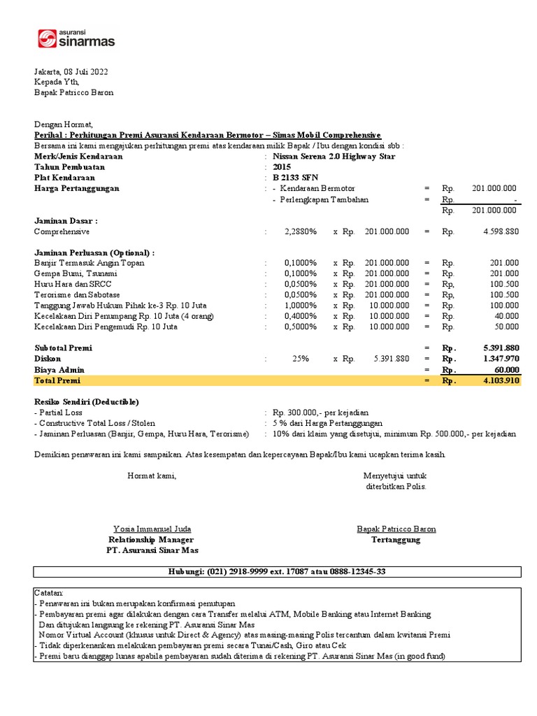 QS Simas Mobil Comprehensive - Bapak Patricco Baron | PDF