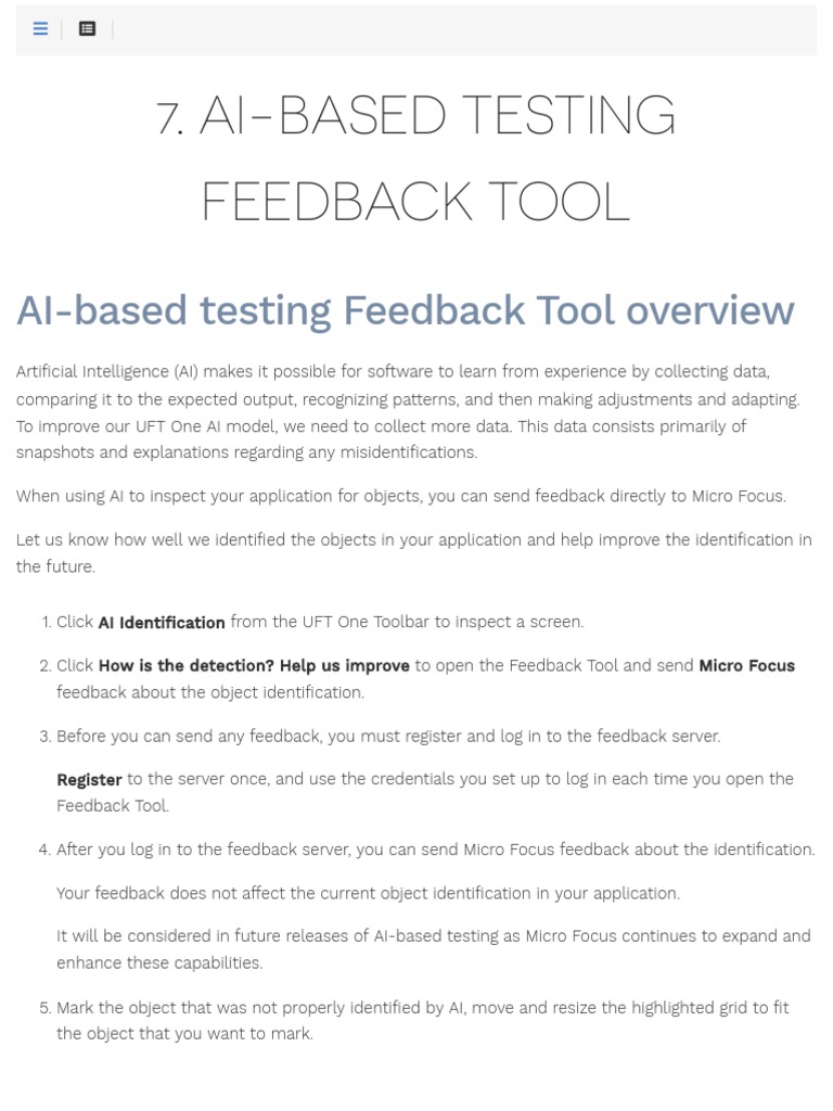 AI-based Testing Feedback Tool - MF UFT One | PDF | Artificial ... AI-based Testing Feedback Tool - MF UFT One | PDF | Artificial ...