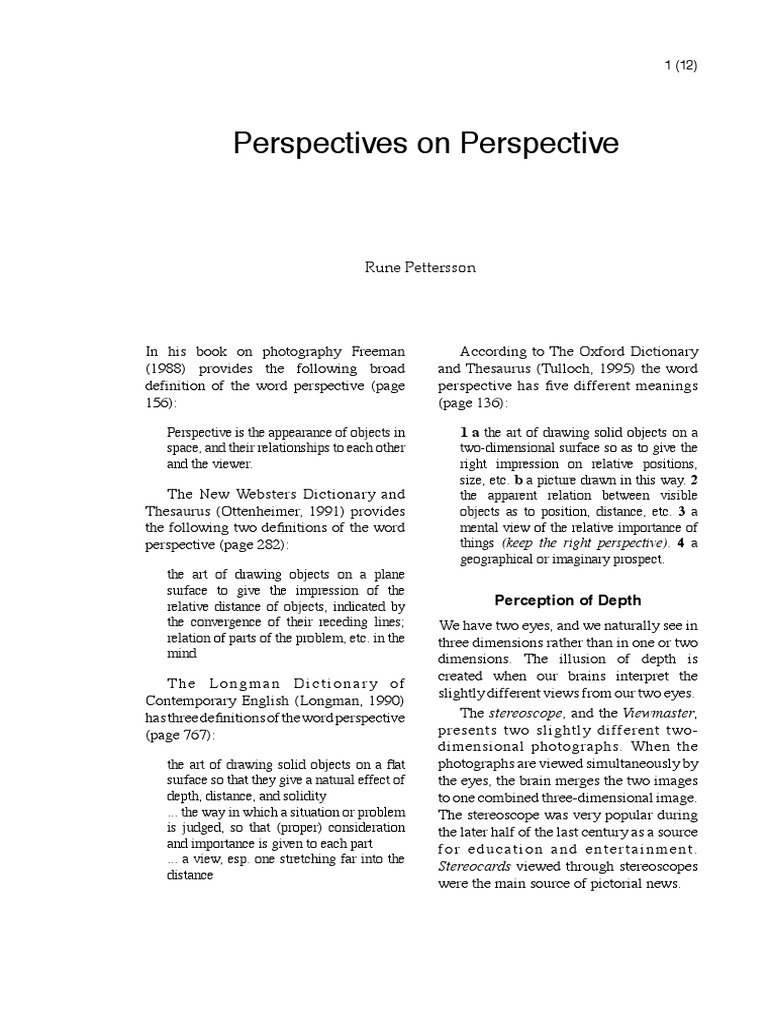 Perspectives On Perspective: Perception of Depth | PDF | Perspective ...