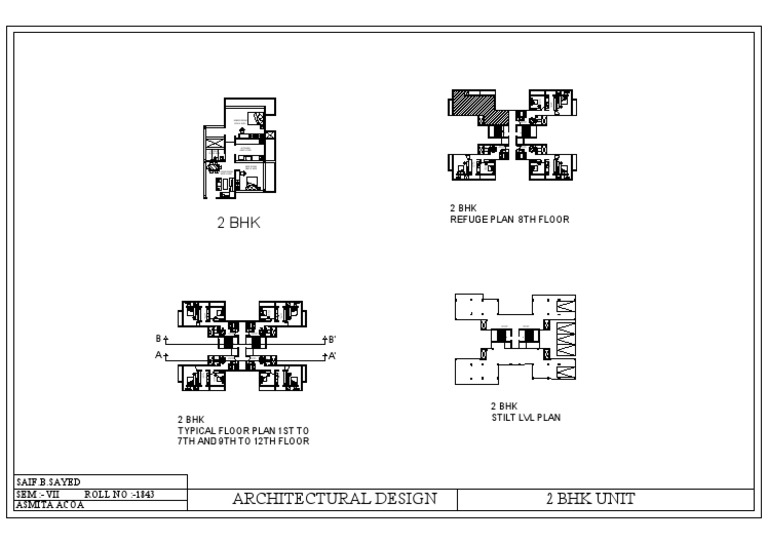 Architectural Design 2 BHK Unit: 2 BHK Refuge Plan 8Th Floor | Unduh ...