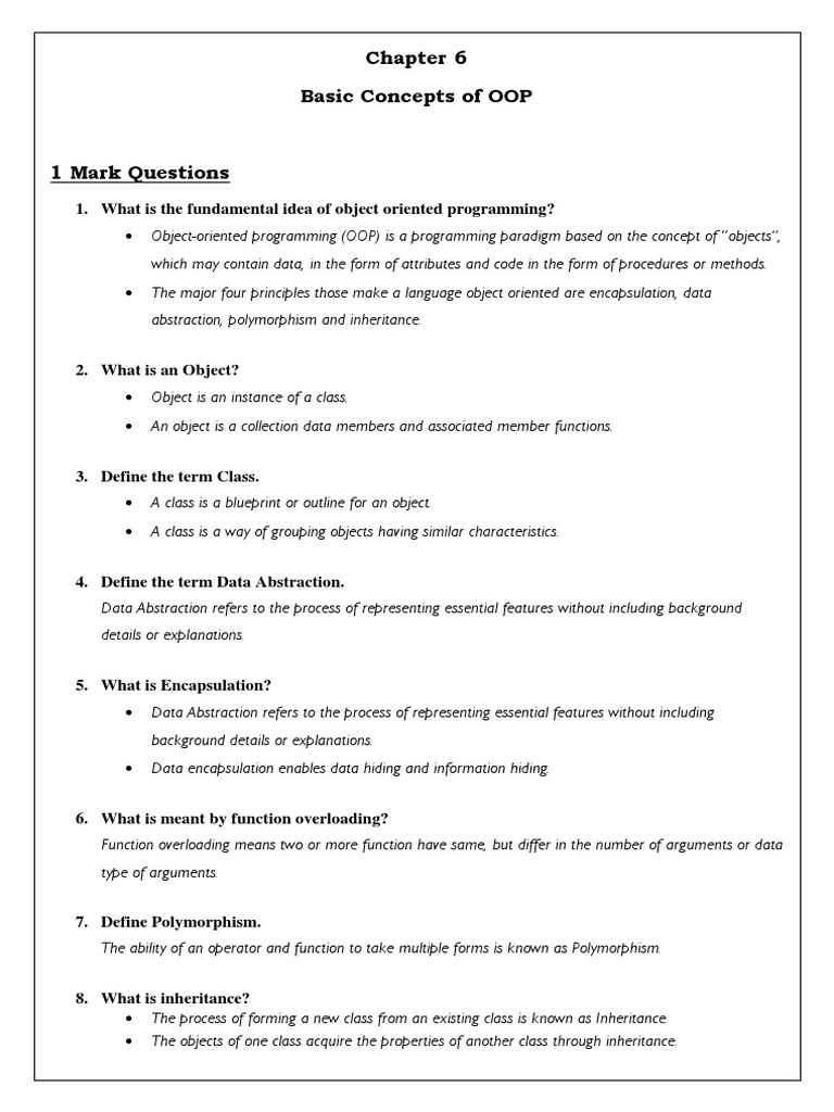 Karnataka 2nd Puc Computer Science Question Bank Pdf Object Oriented Programming Programming