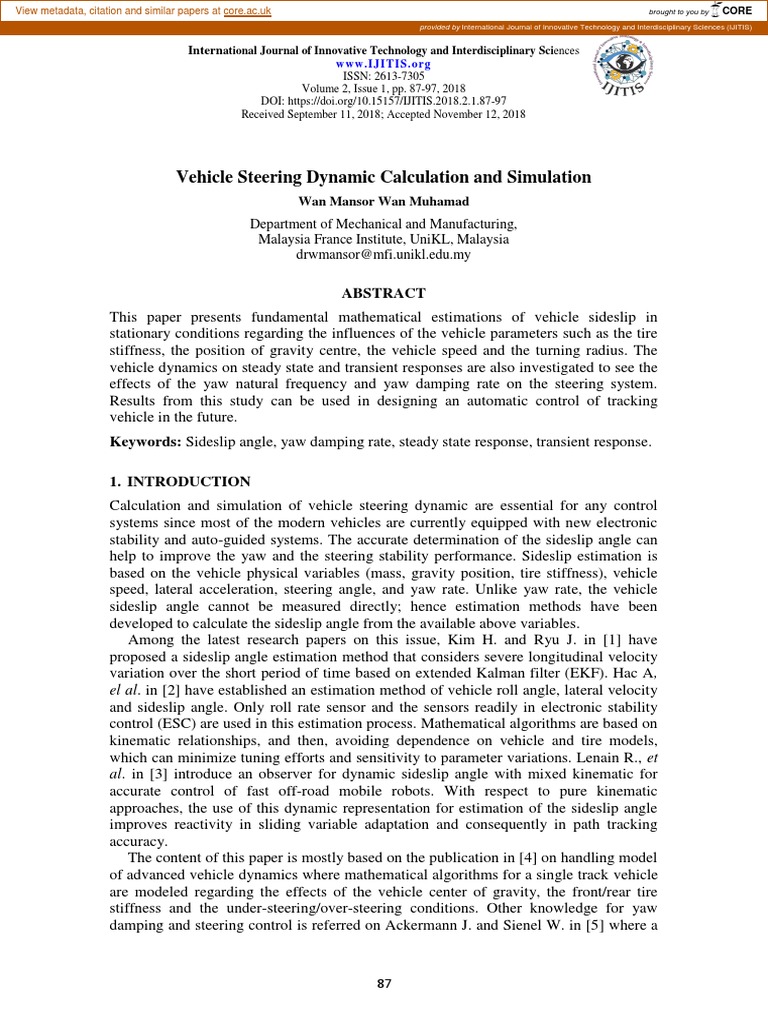 Vehicle Steering Dynamic Calculation and Simulation | PDF | Flight ...