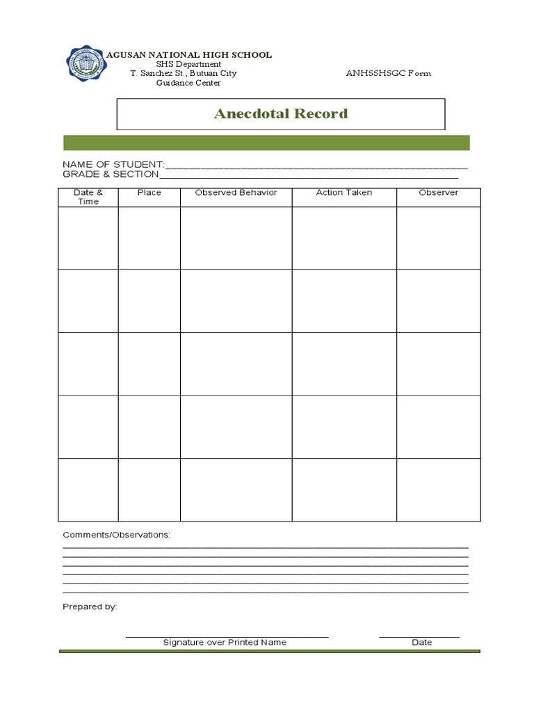 Sample Anecdotal Record | PDF