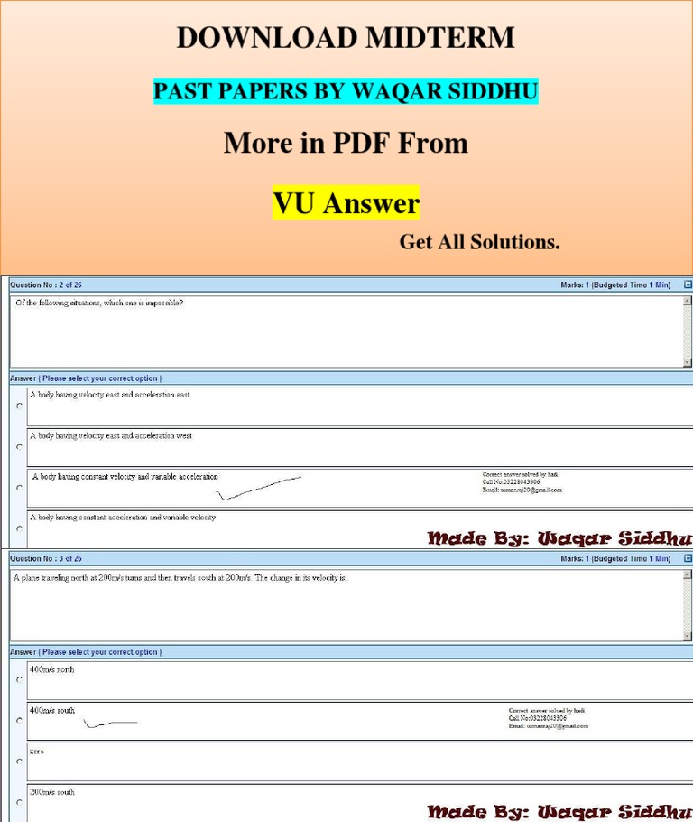 PHY101 Midterm MCQs by Waqar Siddhu | PDF PHY101 Midterm MCQs by Waqar Siddhu | PDF