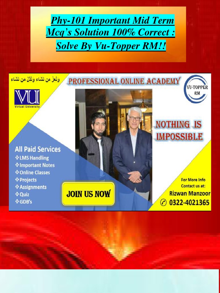 Phy - 101 Mid Term by Vu Topper RM | PDF | Acceleration | Force