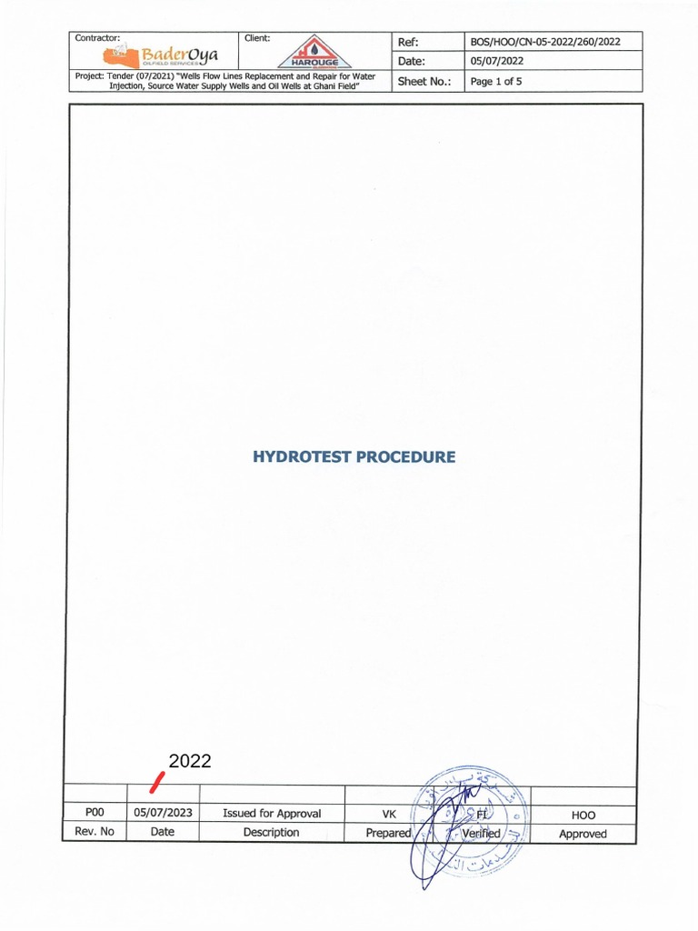Hydro Test Procedure | PDF | Pipe (Fluid Conveyance) | Leak