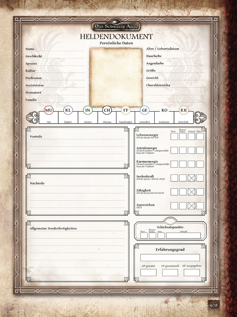 DSA5-Regelwerk-innen Vierte Auflage - Charakterbogen | PDF