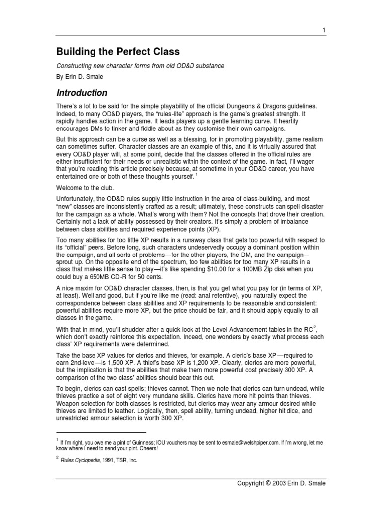 The Welsh Piper - Building The Perfect Class | PDF | Gary Gygax Games ...