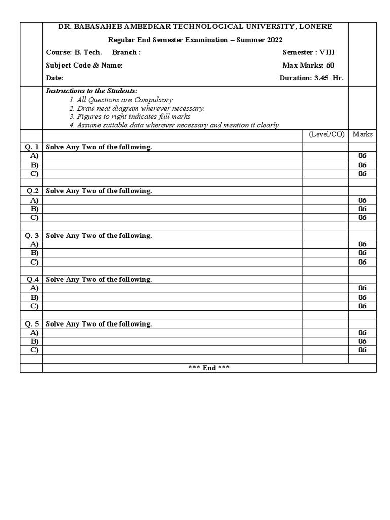 B. Tech 1st Year Exam Pattern | PDF
