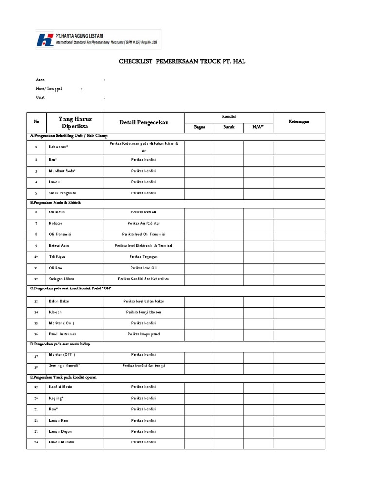 Checklist Truck | PDF