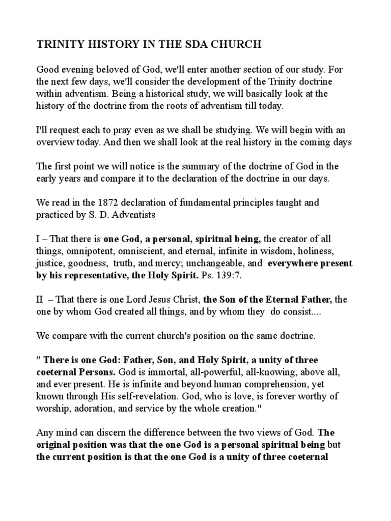 SDA Church's Trinity Doctrine History | PDF | God The Father | Trinity