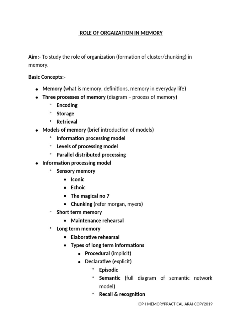 Role of Organization in Memory Practical Layout | PDF | Memory | Recall ...