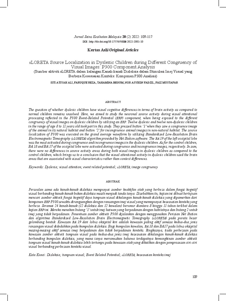Source Localization in Dyslexic Children During Different Congruency of Visual Images: P300 ...