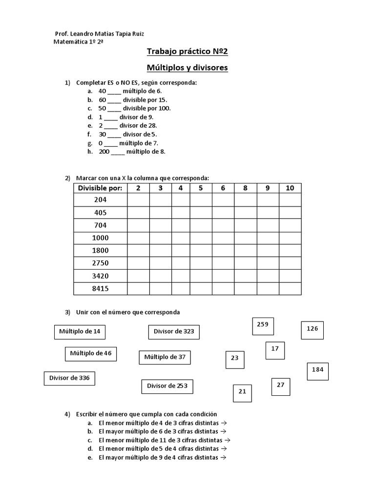 Trabajo Práctico Nº2 - Múltiplos y Divisores, MCM y DCM | PDF