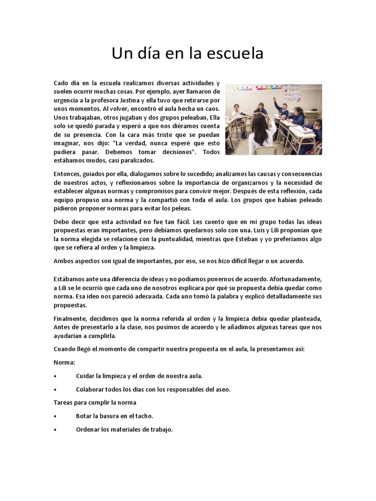 Un día en la escuela | PDF | Narración | Salón de clases