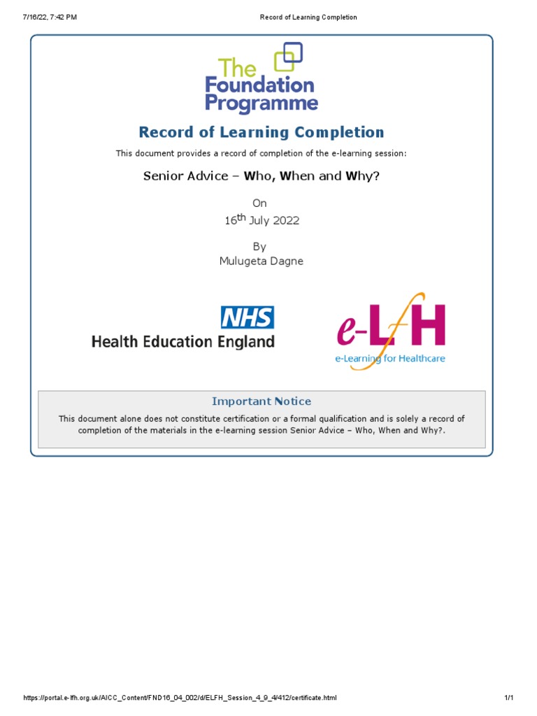 Record of Learning Completion | PDF