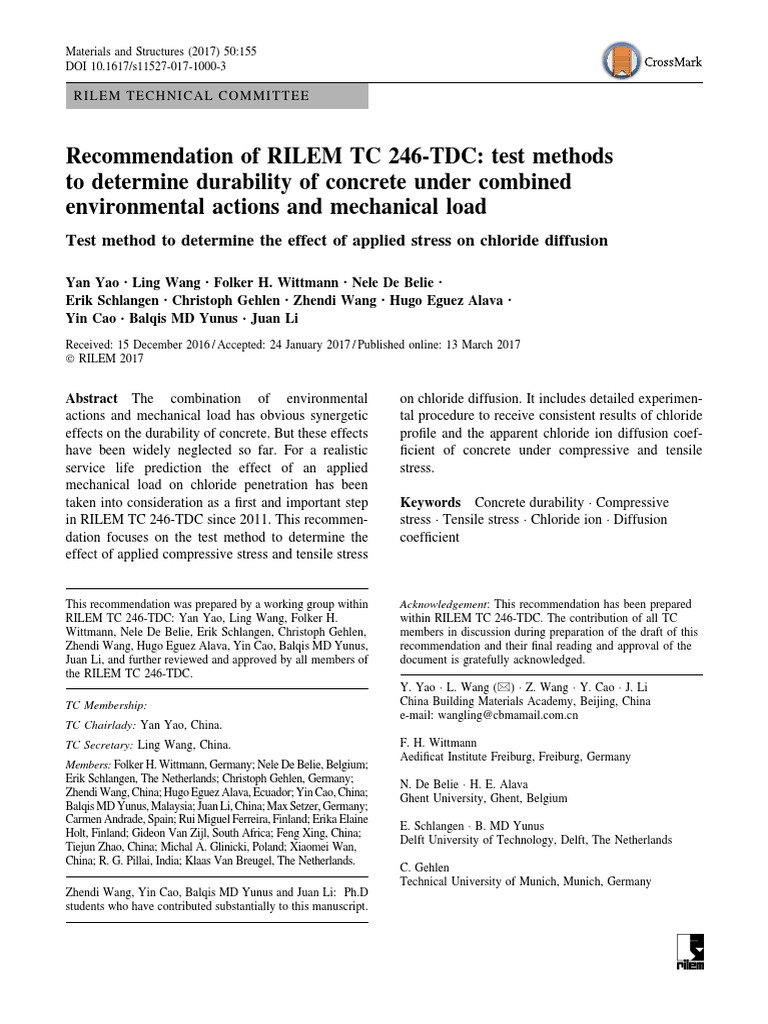 RILEM TC246 - Test Methods To Determine Durability of Concrete Under ...
