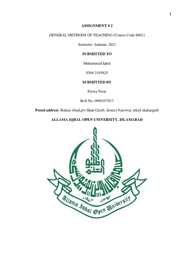 assignment-2-general-methods-of-teaching-course-code-8601-semester