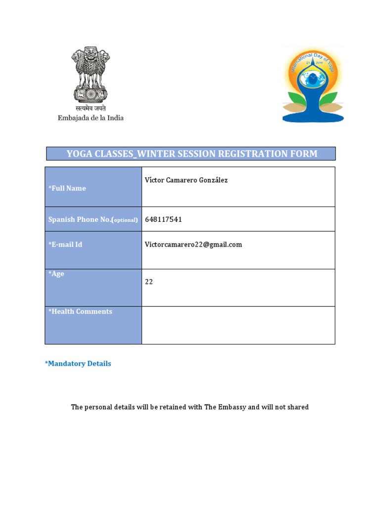 Yoga Classes - Winter Session Registration Form: Víctor Camarero ...