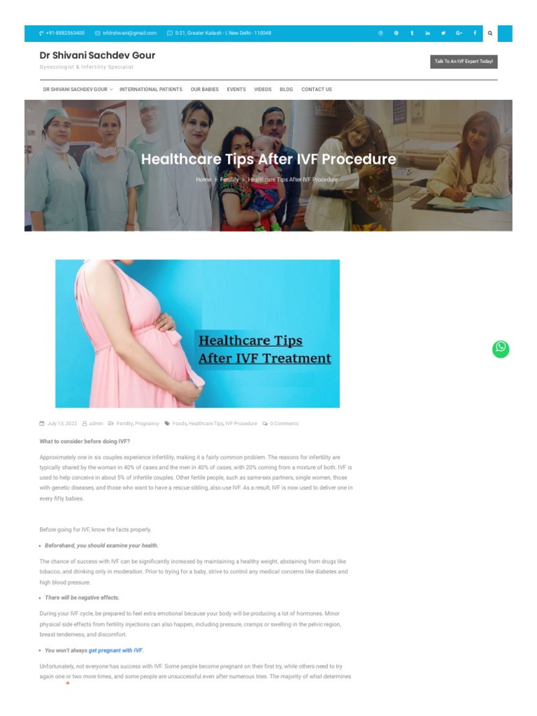 How To Take Care of Your Health Before and After IVF | PDF | In Vitro ...