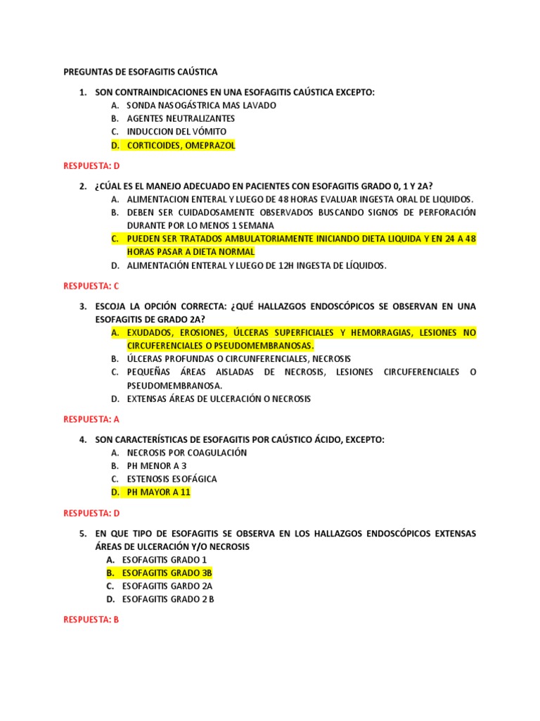 Preguntas de Esofagitis Caústica | PDF